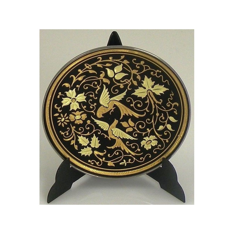Damascene Gold Bird Round Decor Plate Design 11