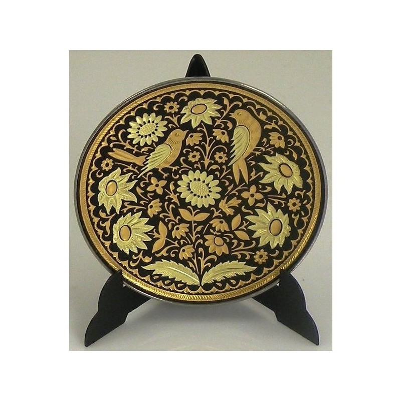 Damascene Gold Bird Round Decor Plate Design 9