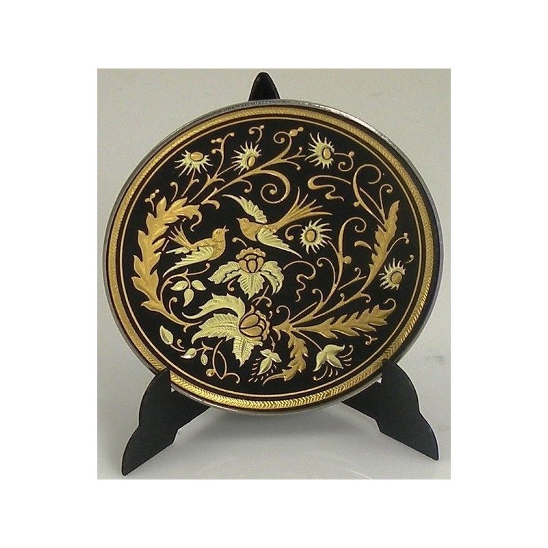Damascene Gold Bird Round Decor Plate Design 4