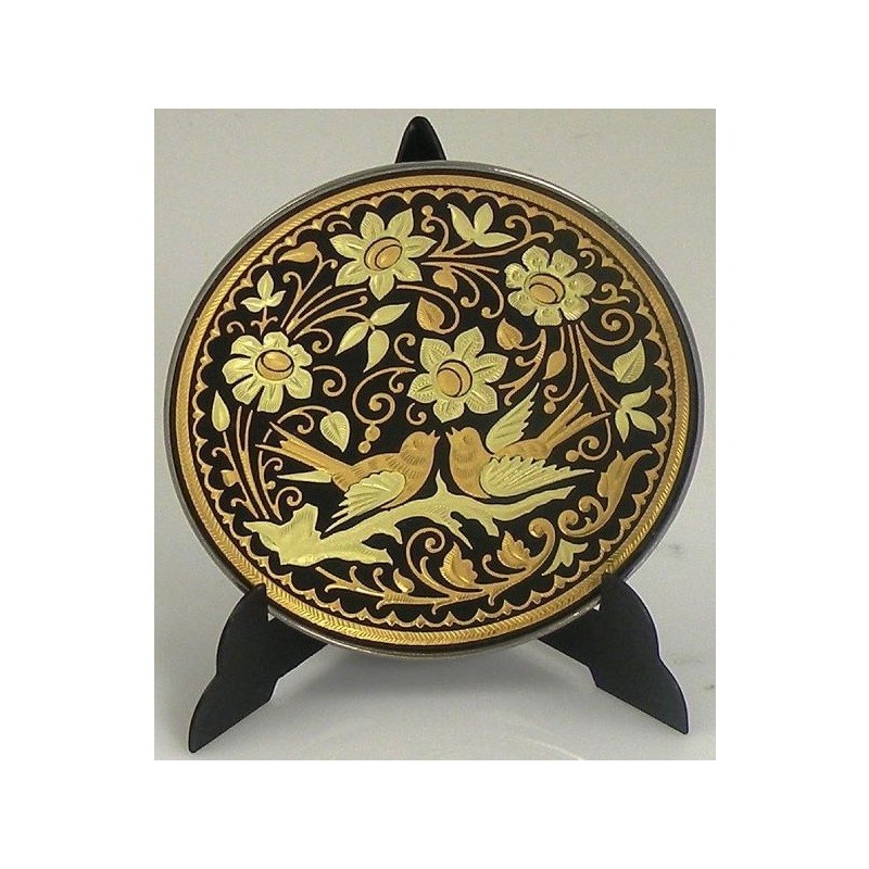 Damascene Gold Bird Round Decor Plate Design 3